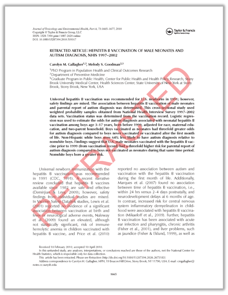 Journal retracts study linking hepatitis vaccine to autism that was ...